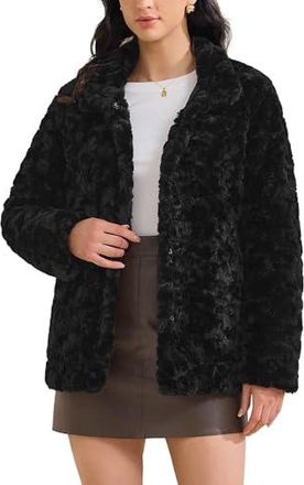 Allegra K Manteau en Fausse Fourrure Femme, Pardessus Chaud à Revers avec Poches, Vestes Dhiver Moelleuses Noir M