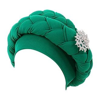 Generic Bonnet tendance pour femme avec perles tress&eacute;es pour le cancer musulman - Bonnet de sommeil doubl&eacute; de satin - Bonnets en laine pour femme, Vert, Taill