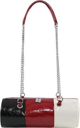 Generic Sac &agrave; bandouli&egrave;re r&eacute;tro en polyur&eacute;thane pour femme - Patchwork tricolore - Fermeture &eacute;clair - Pour voyage, travail, usage quotidien, Rouge, 12.99x5.12