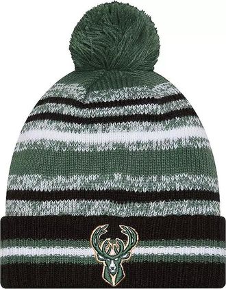 New Era Milwaukee Bucks Sideline Sport Strickm&uuml;tze mit B&uuml;ndchen, Schwarz gestreift, NBA Cheer Cuff Knit Cap