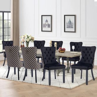 Generic Samtgepolstertes, Getuftetes Esszimmerstuhl-Set Mit Nagelkopfbesatz Und Beinen Aus Massivholz - Beige (für Esszimmer, Küche, Restaurant)(Wood-Black Pl