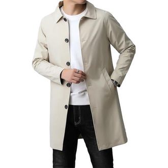 Generic Trench coat pour homme, coupe slim, simple boutonnage, veste longue d&eacute;contract&eacute;e, l&eacute;ger, revers, coupe vent dautomne