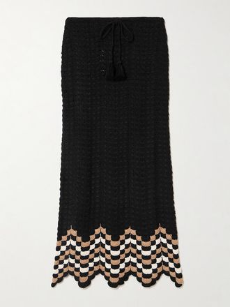 Escvdo Sumac Midirock Aus Gehäkelter Baumwolle Mit Wellenkante - Schwarz