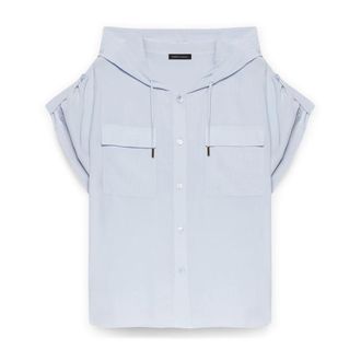Fiorella Rubino Femme, Blouses et Chemises, Bleu, Taille: 56 FR Chemise &agrave; Capuche Ray&eacute;e