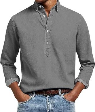 Generic Polo &agrave; manches longues pour homme - Pour les loisirs - Boutonni&egrave;re - T-shirt &agrave; manches longues - Basique - Confortable - Respirant - Printemps et auto