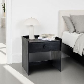 IDIMEX Nachttisch TURU aus massivem Mangoholz, Schwarz - Beistelltisch mit Schublade, Nachtschrank mit Holzgriff, Nachtkästchen im modernen Design, Kleine Ko