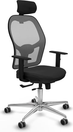 Piqueras y Crespo B&uuml;rostuhl aus schwarzem Kunstleder, mit 1D-Armlehnen, h&ouml;henverstellbare Lendenwirbelst&uuml;tze und Kopfteil, h&ouml;henverstellbar und neigbar, Grau/Schwarz