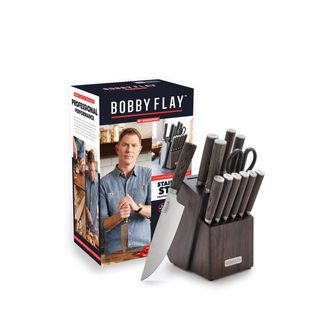 GreenPan x Bobby Flay 13-teiliges Edelstahl-Besteck Küchenmesserblock Set, Premium Edelstahlklingen, Akazienholz Messerblock, Handgefertigter ergonomischer Hol