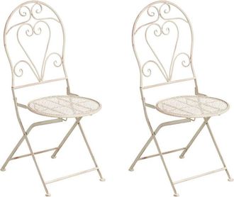 Beliani Gartenstuhl 2er Set Hellbeige Eisen Antik-Optik Romantischer Franz&ouml;sischer Stil Zusammenklappbar Garten Outdoor Terrasse Balkonstuhl