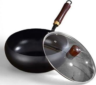 Generic Handgefertigte Gusseiserne Bratpfanne, Antihaftbeschichteter Wok mit Deckel, Neuer Big Belly Topf (Modelljahr 2026), Langlebige K&uuml;Chenutensilien(B,26C