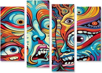 Islandburner Prime Bild auf Leinwand Surreal Psychedelic Bunte Kulisse Gesichter Quadratische Form Abstrakt Bilder Wandbilder Poster