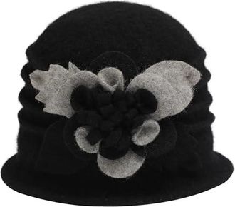 ZLYC Chapeau Cloche en Laine pour Femme, Style années 1920, Style Vintage, avec Fleur, Taille Unique