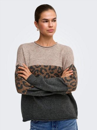 Only Rundhalspullover ONLJADE ANIMAL LS O-NECK NOOS KNT Kunstfaser, regular fit