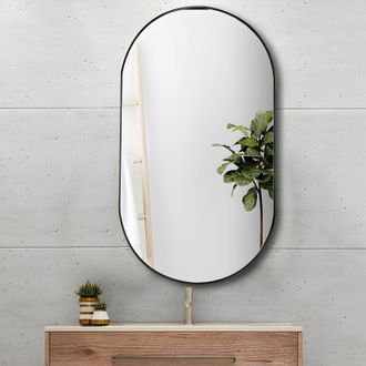 Generic Ovaler Badezimmerspiegel, Schminkspiegel Mit Metallrahmen, Dekorativer HD Wandspiegel Für Über Dem Waschbecken(Black,40x60cm/15.7x23.6in)