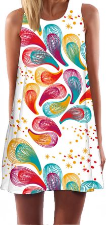 Ocean Plus Damen Sommer Mini &Auml;rmellos Bunt Tops Kleider Pfau Strandkleider Kurz A-Linie Kleid Ohne Arm Feizeitkleid (XXL (EU 42-44), Sterne farbige Wassertr&ouml;pfch