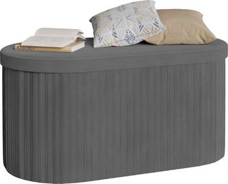 Woltu Sitzbank mit Stauraum, Sitztruhe faltbar mit Deckel, Sitzbank aufbewahrungsbox, Truhenbank, Polsterbank rund aus Velvet MDF, 76x38x38 cm,Dunkelgrau