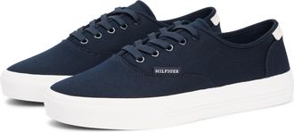 Tommy Hilfiger Sneaker TOMMY HILFIGER TH VULC CUP CVS, Herren, Gr. 40, dunkelblau, Textil, unifarben mit Farbeinsatz, Basic, Schuhe Sneaker, Freizeitschuh, Halbschuh
