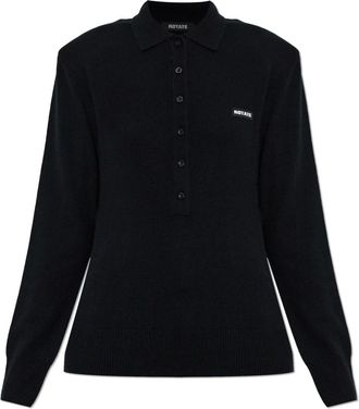 Rotate Lang&auml;rmeliges Wollpoloshirt - - Knitwear - Damen - Schwarzk - S
