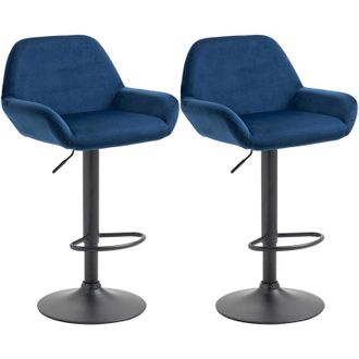 Clp Ensemble de 2 tabourets de bar Braga en velours bleu, m&eacute;tal noir opaque