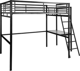 Les Tendances Les Tendances - Lit surélevé avec bureau 140x190 cm en métal noir