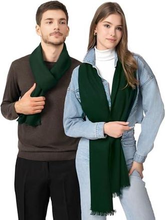 Qualicoq Echarpe Longue Hiver et Mi-saison - Made in France - Echarpe Homme et Echarpe Femme top El&eacute;gance - 16 Couleurs Unies - Confort et Douceur (Vert boutei