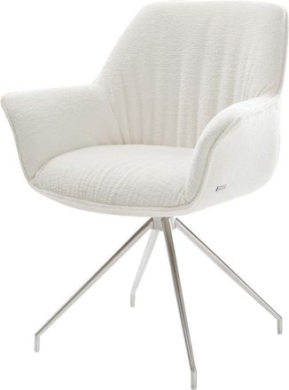 DELIFE Polsterstuhl Keila-Flex mit Armlehnen Kreuzgestell konisch Edelstahl Bouclé Soft Beige