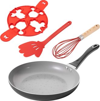 Prestige Disney 15420 Keramik-Bratpfanne und Utensilien-Set, Pfannkuchenwender, große Multi-Pfannkuchenform, 28 cm, einfarbige Bratpfanne (15420), Ballonbesen,