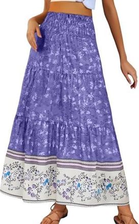 Generic Robes boh&egrave;me 2026 pour femmes, jupes longues boh&egrave;mes fluides, taille haute, trap&egrave;ze, maxi &eacute;t&eacute; pliss&eacute;e, mini, bleu, 3XL