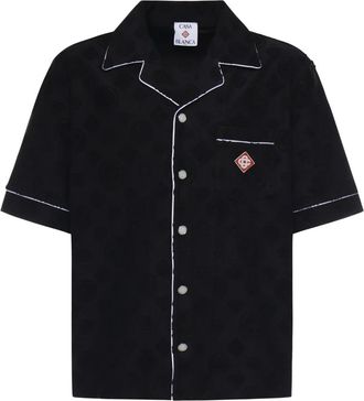 Casablanca Homme, Chemises, Noir, Taille: L Chemise &agrave; Manches Courtes en Tissu &Eacute;ponge avec Monogramme