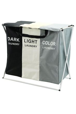 Homeware W&auml;schekorb, Grau, Schwarz, Wei&szlig;, Metall, Textil, 115 L, rechteckig, 38x58x66 cm, Tragegriffe, zusammenfaltbar, Ordnen & Aufbewahren, W&auml;schek&ouml;rbe & Ton