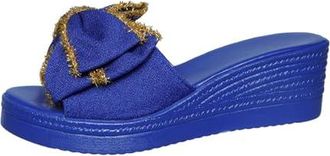 Generic Sandales compens&eacute;es &agrave; bout ouvert avec noeud paillet&eacute; pour femme, chaussures d&eacute;t&eacute; d&eacute;contract&eacute;es l&eacute;g&egrave;res, bleu, 40.5 EU