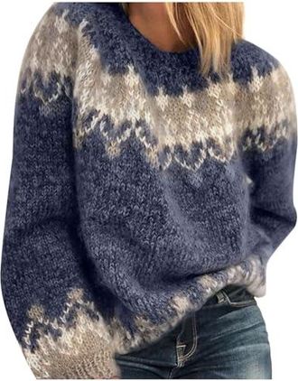 Generic Pull NoëL Femme Drole,Pullover Femme Hiver Chaud Confortable Laine Douce Tricoté Dessiné NoëL DéContracté Mode ÉLéGant Haut Manteau