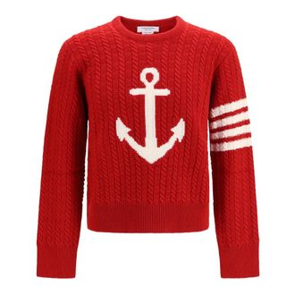 Thom Browne Merino Wolle 4-Bar Intarsia Anker Pullover - - Knitwear - Herren - Rot - XL