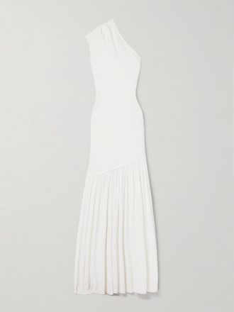 Proenza Schouler Cora Asymmetrisches Maxikleid Aus Stretch-strick Und Krepon Mit Falten - Wei&szlig;