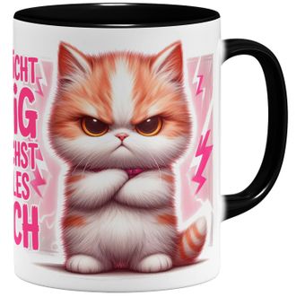 OM3 Lustige Katzen Kaffee-Tasse mit Spruch - Ich bin nicht zickig - du machst nur alles falsch - Spruchtasse - Keramik Becher - 325ml - Rundumdruck - Schw