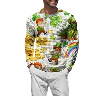Generic Chemise de la Saint-Patrick pour homme - Imprim&eacute; tr&egrave;fle irlandais - T-shirt l&eacute;ger et respirant &agrave; col rond - Confortable et doux au toucher - Haut de p