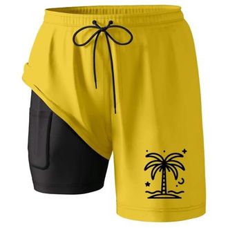 Generic Maillot de bain pour homme avec doublure de compression, couture int&eacute;rieure, short de bain, maillot de bain avec poches, jaune, 4XL