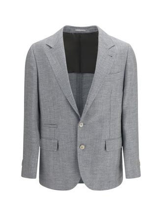 Brunello Cucinelli Chevron Merino-Alpaca-Silk Blazer - Blue