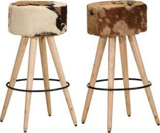 vidaXL Barhocker 2 Stk. Braun Raues Mangoholz und Echtleder Vidaxl
