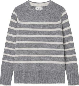 Springfield Crew Neck Sweater with Slit Opening col Rond, Gris, XS Femme