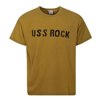 Wild Donkey Homme, Tops, Brun, Taille: S T-shirt en Coton Moutarde avec Impression Frontale