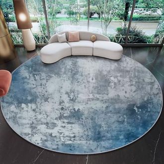 Generic Tapis Rond Lavable en Machine 180 cm, Gris Bleu Carpette Douce Antid&eacute;rapant Flanelle, Vintage Texture Grunge Abstrait Imprim&eacute; Tapis pour Salon Chambre