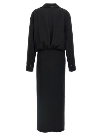 The Attico Cady Wrap with Satin Piping Wrap Dress - Black