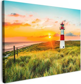 MuchoWow © Leinwände 80x60 cm Wall Decoration Bilder für die Wand Schlafzimmer Deko Pictures Canvas Painting Wanddekoration Wohnzimmer Leuchtturm - Natur - Son