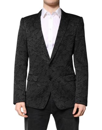 Dolce & Gabbana Mens Black Martini Brocade Single Breasted Blazer Clothing