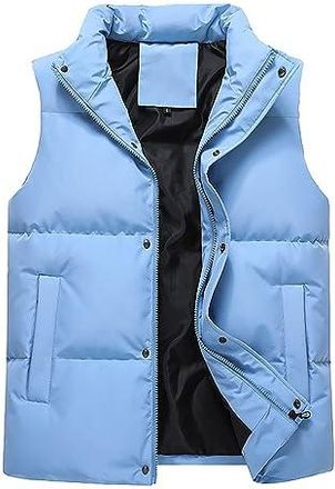 Generic Gilet de surv&ecirc;tement pour homme sans capuche - Gilet en duvet chaud - Col montant - Gilet matelass&eacute; avec fermeture &eacute;clair - Manteau dhiver uni - Avec 