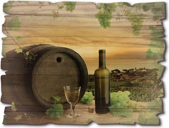 Artland ARTland Wanddeko Bild aus Holz Holzbild vintage Deko 40x30 cm Wein Trauben Reben Weinberg Natur Landschaft Landhausstil U1UE