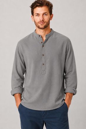 Hempage Hempage Herren vegan Hemd Stehkragen Schlupfhemd Taupe