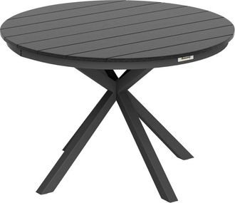 OUTSUNNY Table de jardin ronde 4 personnes dia. 118 cm pi&egrave;tement alu plateau lattes effet bois teck noir