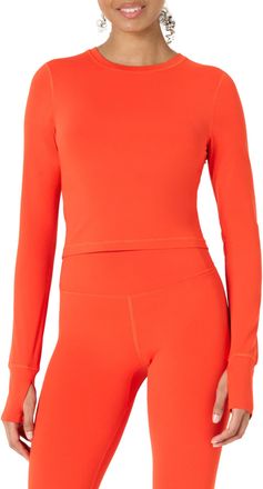 Amazon Essentials Damen Active FormFlex Buttery Soft Long Sleeve Slim Fit Crop Layering Workout Top Bright Red Small